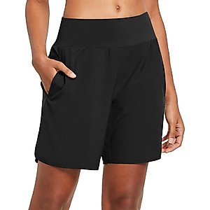BALEAF Womens' 7" Long Running Athletic Shorts Back Zipper Pocket Workout Gym Shorts Quick Dry High Waist with Liner Black Size M