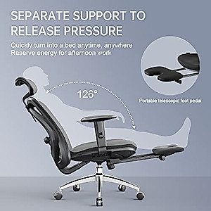SIHOO Ergonomic Office Chair, Computer Desk Chair with Adjustable Lumbar Support, Breathable Mesh High Back and Padded Seat Desk Chair with Footrest (Black)
