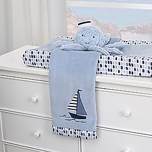 Nautica Nautical Adventure Blue Super Soft Coral Fleece Sailboat Baby Blanket, Light Blue, Navy, Grey, White