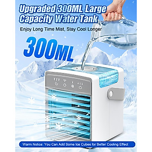 Portable Air Conditioners, 3 Wind Speeds & 7 LED Lights Evaporative Personal Air Cooler, 4 in 1 Portable AC with 300ml Large Water Tank, Mini Air Conditioner for Bedroom/Car/Home/Camping/Room