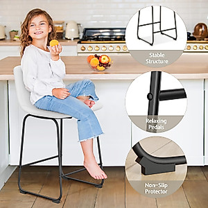 REONEY Bar Stools Set of 2, PU Leather Counter Height Bar Stools, 26" Modern Bar Stools with Metal Legs and Footrest, Urban Armless Dining Chairs with Backrest for Kitchen Island (White)