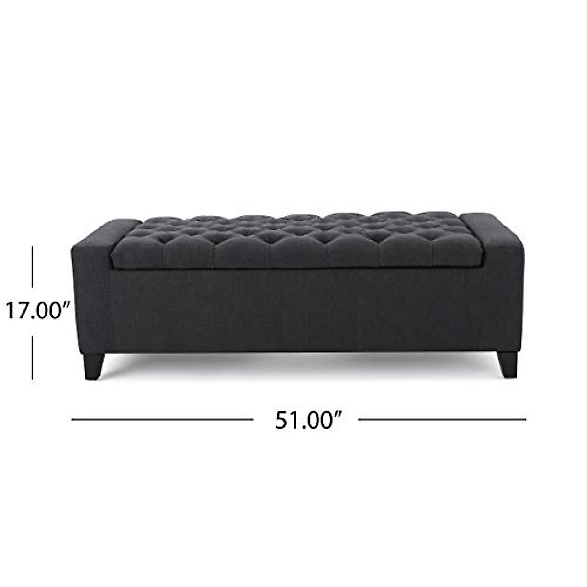 Christopher Knight Home Hikaru Fabric Storage Ottoman, Dark Grey Dimensions: 20.50”D x 51.00”W x 17.00”H