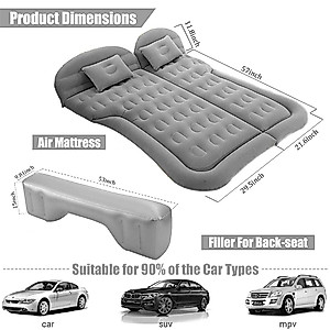 Nifusu SUV Air Mattress, Inflatable Thickened Car Mattress Backseat Fit for 2 People, Double-Sided Flocking Air Bed with Car Air Pump, Portable Sleeping Pad for Road Trip Camping, Outdoor Travel Grey