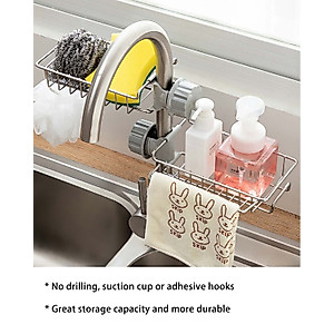 Enhydra 3 in 1 Sponge Holder for Kitchen Sink, Sink Area Saving Faucet Rack Stainless Steel Sink Caddy, Dish Rag Hanging