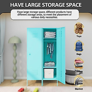 DAYTOYS Metal Storage Cabinet for Kids Bedroom, School Classroom,Office, Home-Kids Lockers Cabinet with 2 Shelves and Hanging Rod-Stackable Steel Storage Cabinet for Home (Blue)