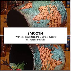 DOITOOL Retro Decorative Trash Can PU Leather Wastebasket Without Lid Waterproof Wastebasket 10 L/ 2.6 Gallon Capacity for Kitchen, Office, Living Room, Bedroom (Map)