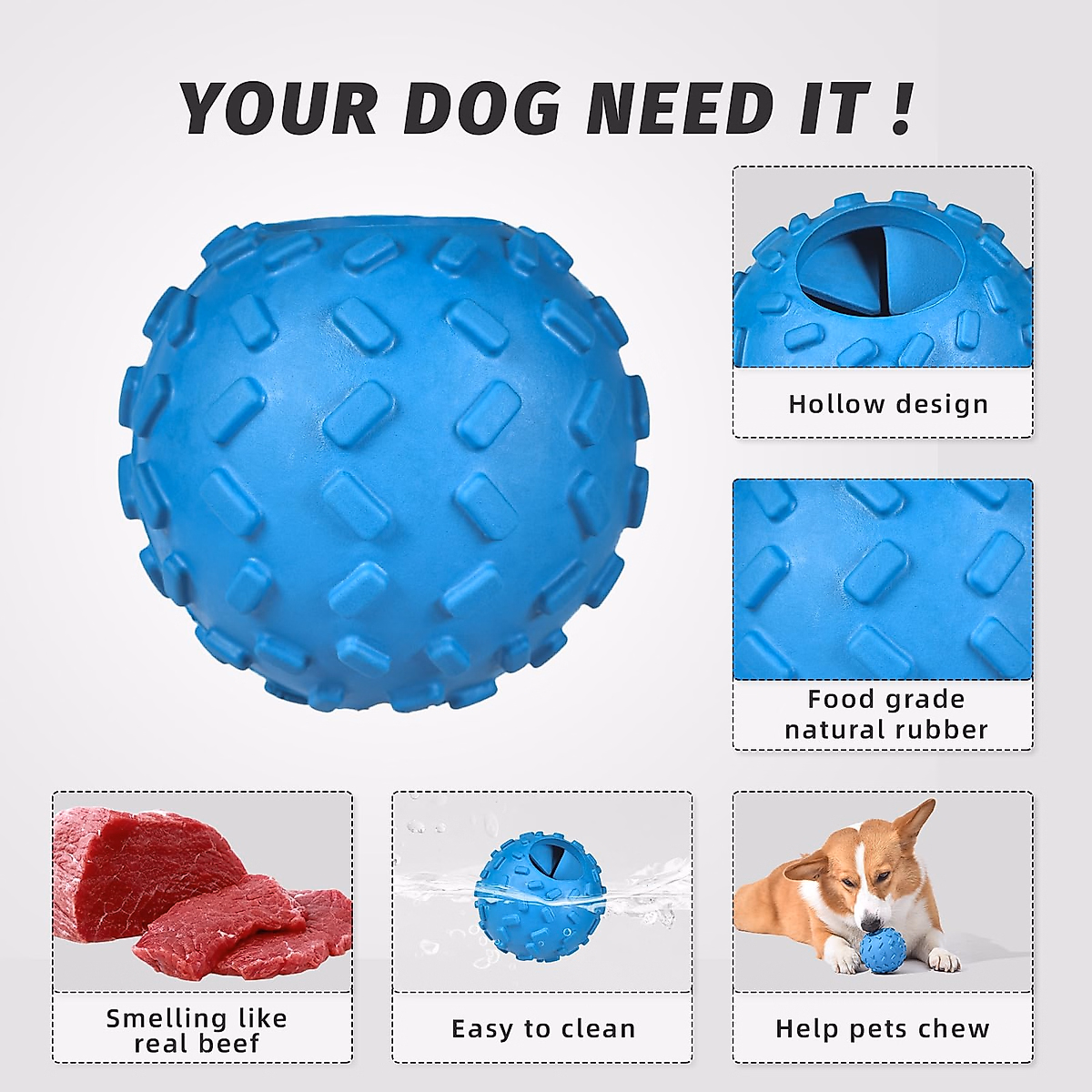 Doudele Dog Toy Balls small - Interactive and Treat Dispensing Toys for Active Dogs，Fetch Balls Extremely Durable Natural Rubber