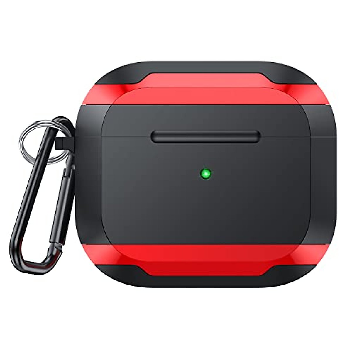 MUCOKE Compatible with AirPods 3 Case 2021, Aluminum Alloy and Shockproof TPU Protective Cover, Compatible with AirPods 3rd Generation Case, with Keychain (Red Black)