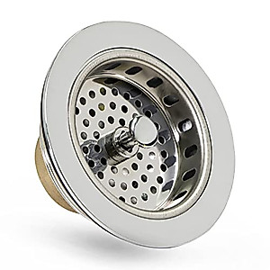 Highcraft 9734 Heavy Duty Kitchen Sink (3-1/2 Inch) Stainless Steel Drain Assembly with Strainer Basket Kohler Style Stopper, Stainless-Steel