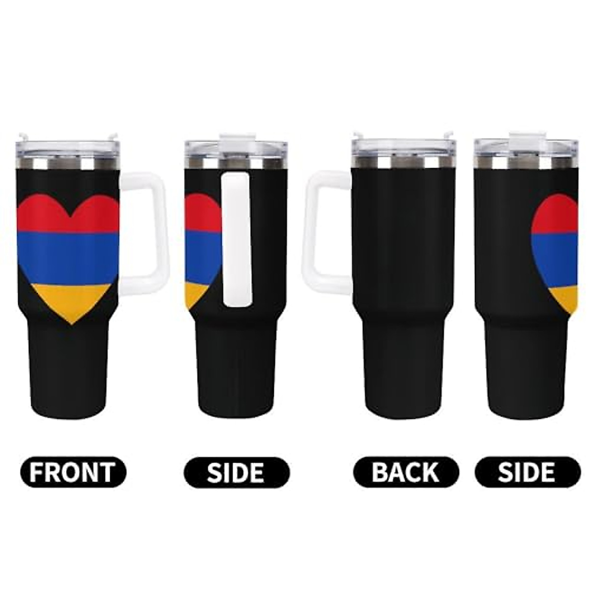 Armenian Flag Heart Tumbler with Handle Travel Mug Water Bottle Tea Coffee Cup White-style