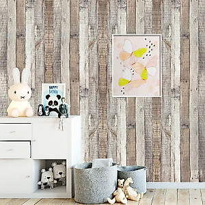 Qianglive Vintage Wood Wallpaper Rustic Wood Wallpaper Stick and Peel Self Adhesive Distressed Wood Look Wallpaper Vinyl Shelf Home Wood Panel Wall Paper Covering Film 17.3"× 120"