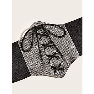 Verdusa Women's Rhinestone Corset Waist Belt Waistband Elastic Retro Wide Belt Black M