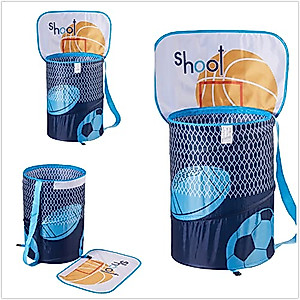 AO BLARE 14X19Inch Basketball Hoop Toy Bucket Laundry Basket Clothes Hamper Toys Basket Storage Bucket Folding Cylinder Laundry Basket Toy Box Organizer Storage Bag