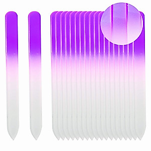 SIUSIO Set of 20 Professional Crystal Glass Nail Files Buffer Manicure Gradient Rainbow Color for Nail polishing - Best for Fingernail & Toenail Care(Pink) (Purple)