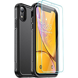 Lanteso for iPhone XR Case，[ Military Grade Drop Protection] [with 2 pcs Tempered Glass Screen Protector] [Shockproof] Heavy Duty Protection Phone Case for iPhone XR 6.1 inch-Black