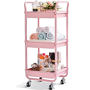 TOOLF 3-Tier Storage Rolling Cart, Kitchen Utility Cart with Wheels, Plastic Organizer Cart Rolling Trolley Shelving Unit, Storage Rack, Fruit Vegetable Rack