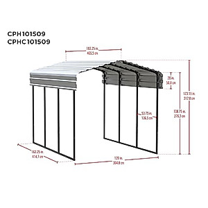 Arrow Carports Galvanized Steel Carport, Compact Car Metal Carport Kit, 10' x 15' x 9', Charcoal