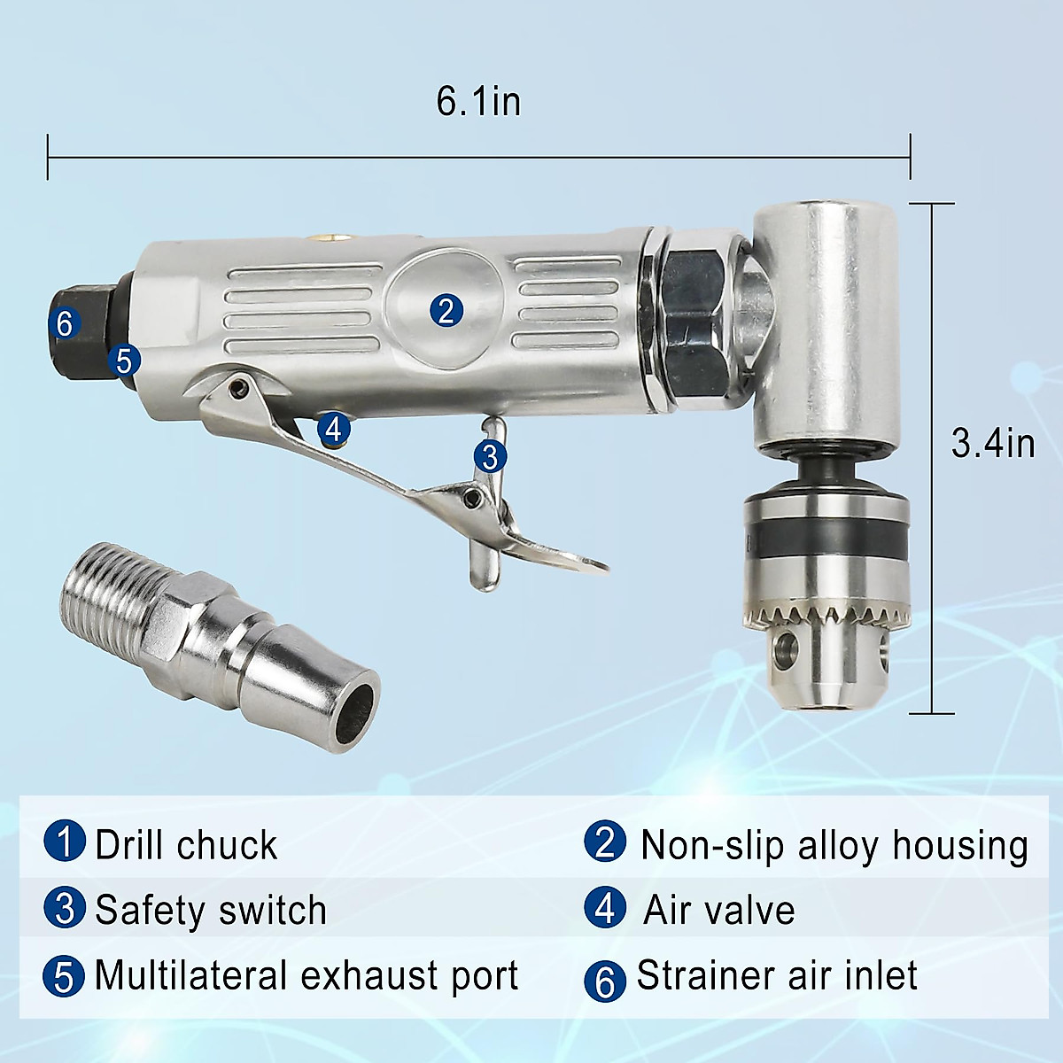 1/4'' 90 Degree Air Drill,Right Angle Drill,Pneumatic Pistol Drill, Pneumatic Drill,Pneumatic Drill, Tool Power Screwdriver Drill