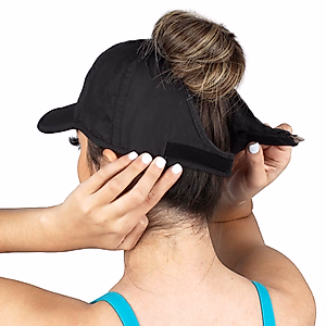 Ponyflo Active Ponytail Hat - Ponytail Caps for Women, Running Hat for Women, Curly Hair Ponytail Hat, Womens Ponytail Hats for Gym Black