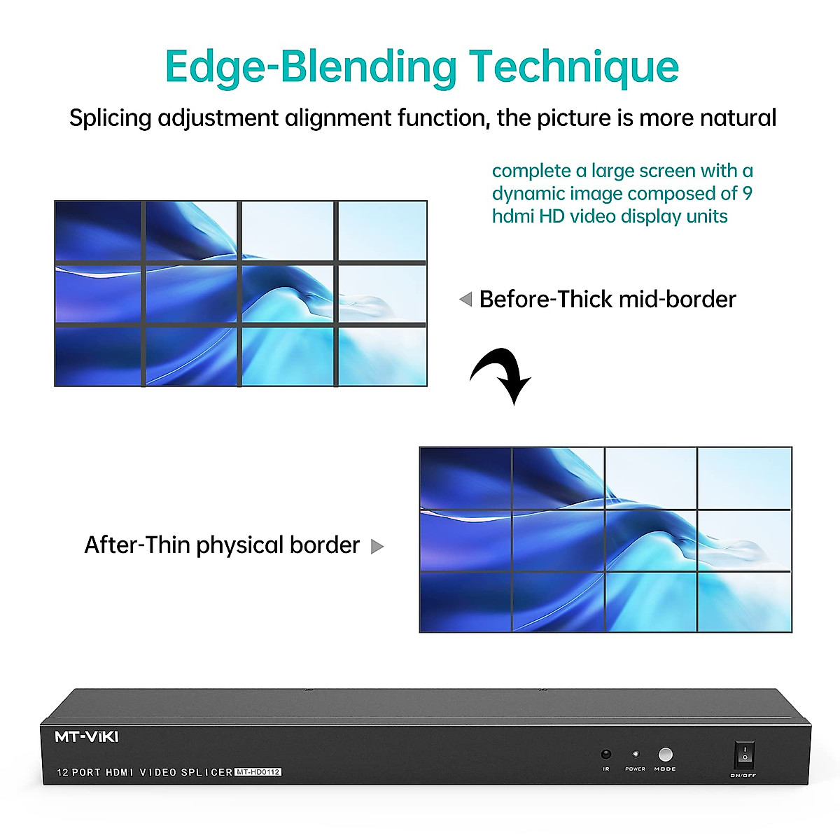 MT-VIKI 4x3 Video Wall Controller 3x3, Support 1080p 60Hz HDMI Output and 1 Input for 12 TV Splicing Display, 12 Channel Video Wall Processor