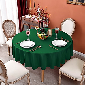 MEANMOY Green 210 GSM Water & Stain Resistant Round Tablecloth for Circle Table - Solid 48 Inch Table Cloth Cover in Wrinkle Free Durable Washable Polyester Fabric for Wedding, Party, Banquet, Dinner