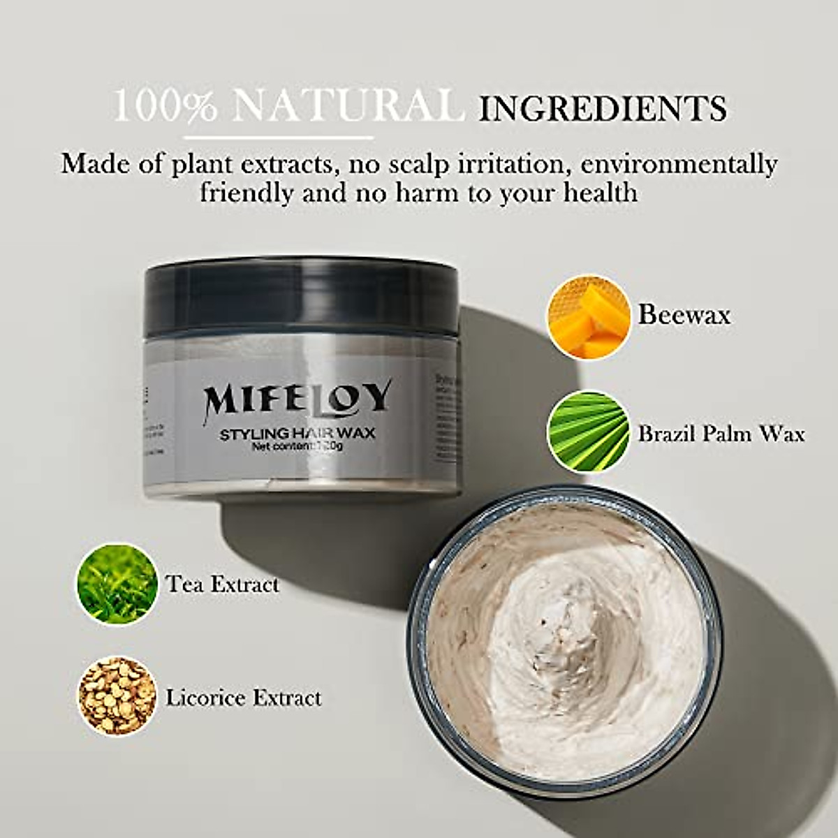 Temporary Silver White Hair Spray Color Wax with Dye Brush, Instant Natural Hairstyle Cream 4.23 oz, Disposable Coloring Mud for Men Women, Washable Styling Pomades, Party Cosplay DIY Halloween