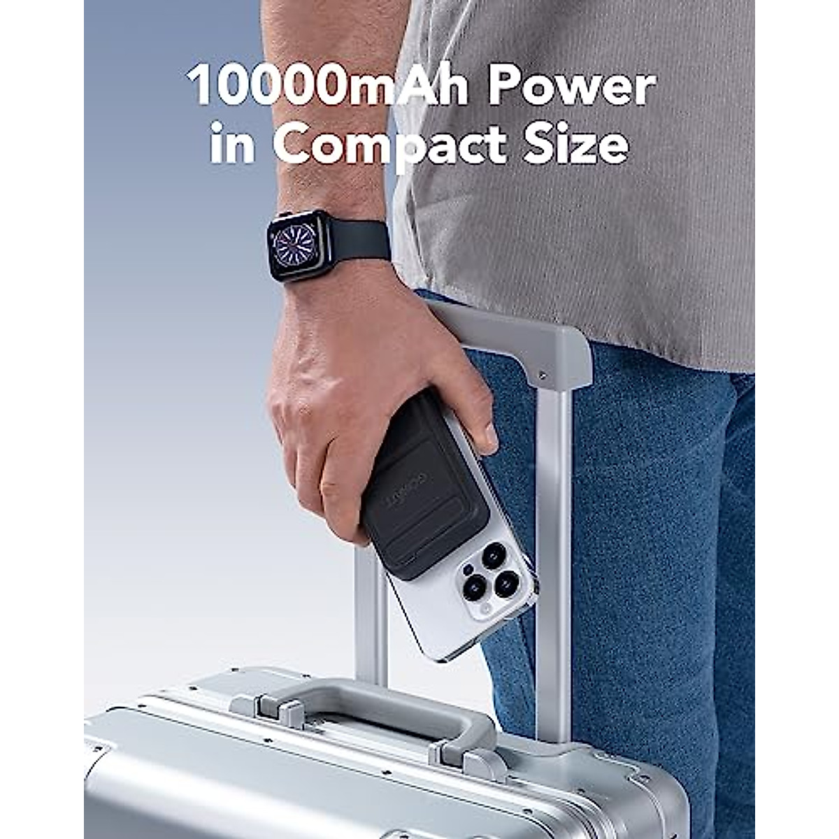 GOWATT All-in-one 10000mAh MagSafe Compatible Battery Pack, Fast Charging, Portable Power Bank with Foldable Stand, Magnetic Power Bank, Compatible with iPhone 15/14/13/12, Apple Watch and AirPods