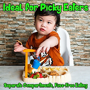 Funwares T-Rex Excavation Plate Engaging Kids' Dinnerware Set: Durable, 4-Section Divided Plate, Ideal for Picky Eaters, Educational Mealtime, Easy Cleaning, Gift for Toddlers