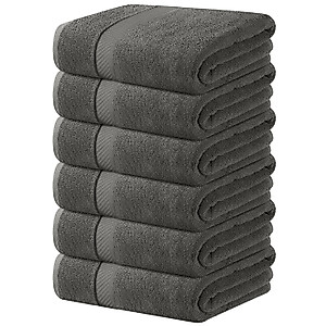 Oakias 6 Pack Small Cotton Towels Grey – 22 x 44 Inches 500 GSM – Hotel, Pool & Gym Towels – Highly Absorbent