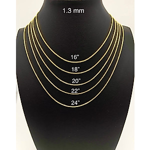 JEWELHEART 14K Real Gold Round Box Chain 1.3mm Yellow Real Gold Chains For Men Diamond Cut Link Chain Necklace For Women with Lobster Clasp 22"