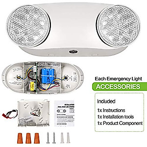 Two Head Emergency Light, Adjustable Integrated LED Emergency Lighting with Battery Backup - 4 Pack