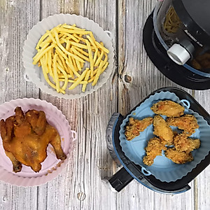 3 Pcs Air Fryer Silicone Pot, 7 Inch Reusable Round Air Fryer Silicone Liners, Replacement of Parchment Paper Liners Air Fryer Accessories, Food Safe Baking Pans for Oven, Microwave(Blue, Pink, White)