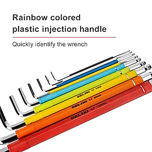 DELIXI Color Coded Ball End Hex L-Key Set, Metric 1.5-10mm, 9 Pieces, Long Arm Allen Wrench Set