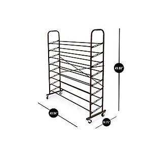 Smart Design 8-Tier Steel Metal Shoe Rack Tower with Rolling Wheels - Holds 48 Pairs of Shoes - Easy Assembly and Adjustable - Entryway, Closet, & Garage - Home Organization - 44 x 50.75 Inch - Bronze