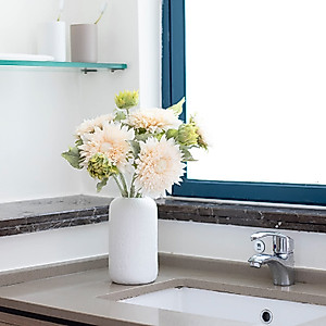 FAKEGREEN Artificial Flowers Silk Sunflowers Bouquet Fake Flower Bushes Floral Arrangements with 5 Stems, 5 Flowers and 3 Buds for Home Baby Shower Centerpieces Party Wedding Decorations (White)