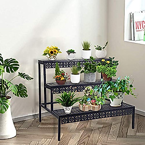 3 Tiers Metal Plant Stand,Rectangular Ladder Flower Pots Outdoor, Indoor Plant Display Rack, Heavy Duty Utility Storage Organizer for Home Garden Patio Balcony, Stair Style