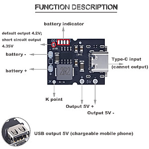 DKARDU 10 pcs Type-C USB 5V 2A Boost Converter Module Step-Up Power Module LED Display Charge and Discharge Integrated Lithium Battery Charging Protection Board with Type-C to USB Cable