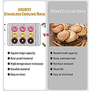 VNIMTI Baking Rack 2 Packs, Stainless Steel Cooling Racks, Wire Rack for Baking, Oven Safe Cookie Cooling Rack for Cooking, Roasting, Grilling, Drying, Fit Half Sheet Pan (16.5" * 12")