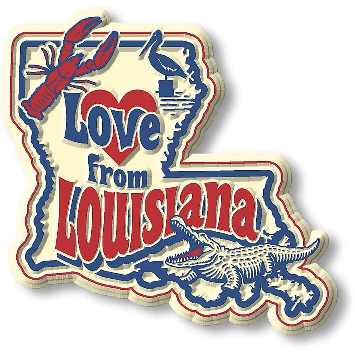Love from Louisiana Vintage State Magnet by Classic Magnets, Collectible Souvenirs Made in The USA, 2.6" x 2.5"