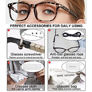 MARE AZZURO Blue Light Blocking Reading Glasses Women Computer Readers 0 1.00 1.25 1.50 1.75 2.00 2.25 2.50 2.75 3.00 3.50 4.00 5.00 6.00 (Leopard, 2.0)