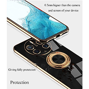 Yarxiawin Compatible with Huawei Mate 50 Pro Case with Ring Holder Pink, Aesthetic Huawei Mate 50 Pro Phone Case Silicone Soft TPU Slim Cover Shockproof Luxury with Kickstand (Black)