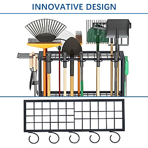 Azheruol Garden Tool Organizer Yard Tool Storage Rack,Garden Organizer,Steel Yard Tool Racks To Store Long-Handled Tools,Garage Tool Stand,Tool Holder For Garden,Shed,Outdoor,Black