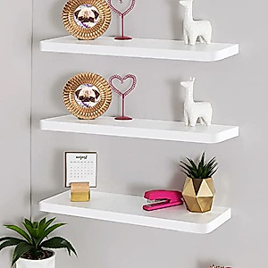 AIKTOTA White Floating Shelves, Wall Shelf Set of 3,Modern Wall Mounted Floating Shelf Unit with Invisible Brackets for Display,Books,Organizer and Decor