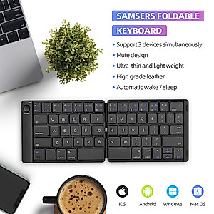 Multi-Device Bluetooth Foldable Keyboard, Samsers Wireless Portable Folding Keyboard, Full Size Ultra Slim Rechargeable Keyboard Connect Up to 3 Devices for IOS Android Windows phone Tablet and Laptop