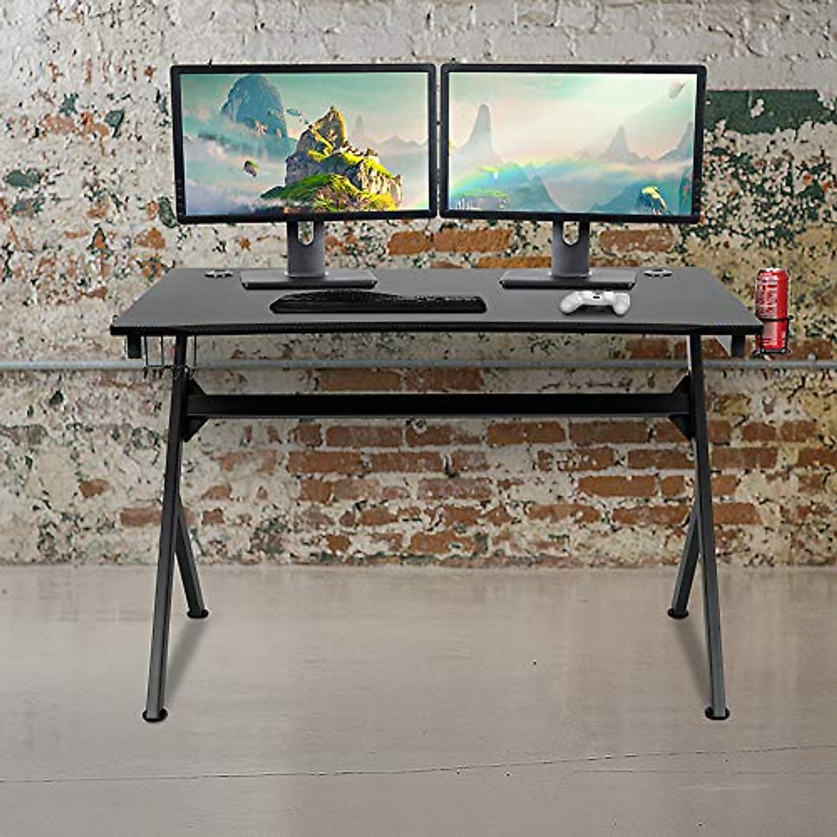 Flash Furniture Duncan Gaming Desk 45.25" x 29" Computer Table Gamer Workstation with Headphone Holder and 2 Cable Management Holes