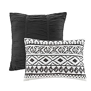 Urban Habitat Larisa Cotton Comforter Set-LuxeTraditional Design All Season Cozy Bedding with Matching Shams, Decorative Pillow, Full/Queen, Reversible Medallion Black 7 Piece
