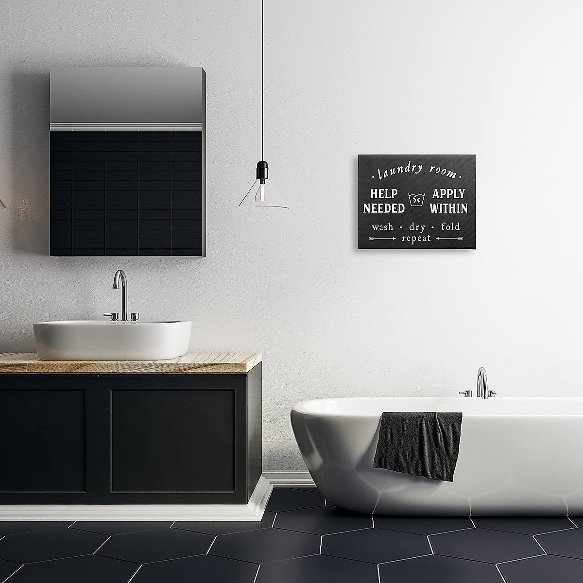 Stupell Industries Vintage Help Wanted Laundry Room Sign Black White, Designed by Lettered and Lined Canvas Wall Art, 16 x 20