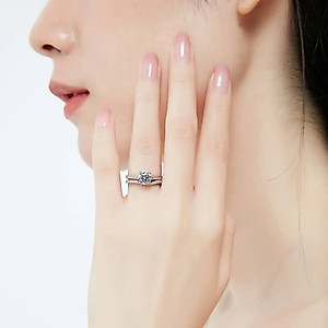 BERRICLE Sterling Silver Solitaire Wedding Engagement Rings 1 Carat Round Cubic Zirconia CZ Ring Set for Women, Rhodium Plated Size 9.5