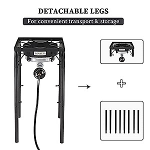 ROVSUN High Pressure 200,000 BTU Propane Gas Stove Single Burner for Outdoor Cooking Home Brewing Turkey Fry, Powerful Camping Cooker with 20 PSI Regulator (200,000BTU-Short Feet)