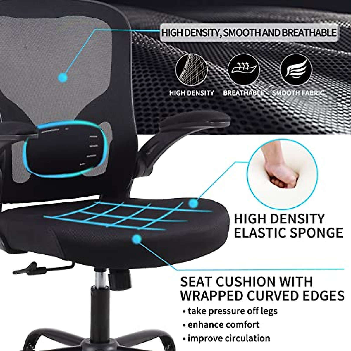 Flysky Ergonomic Office Desk Chair Breathable Mesh Swivel Computer Chair, Lumbar Back Support Task Chair, Office Chairs with Headrest and Flip-up Arms, Adjustable Height Executive Rolling Chair